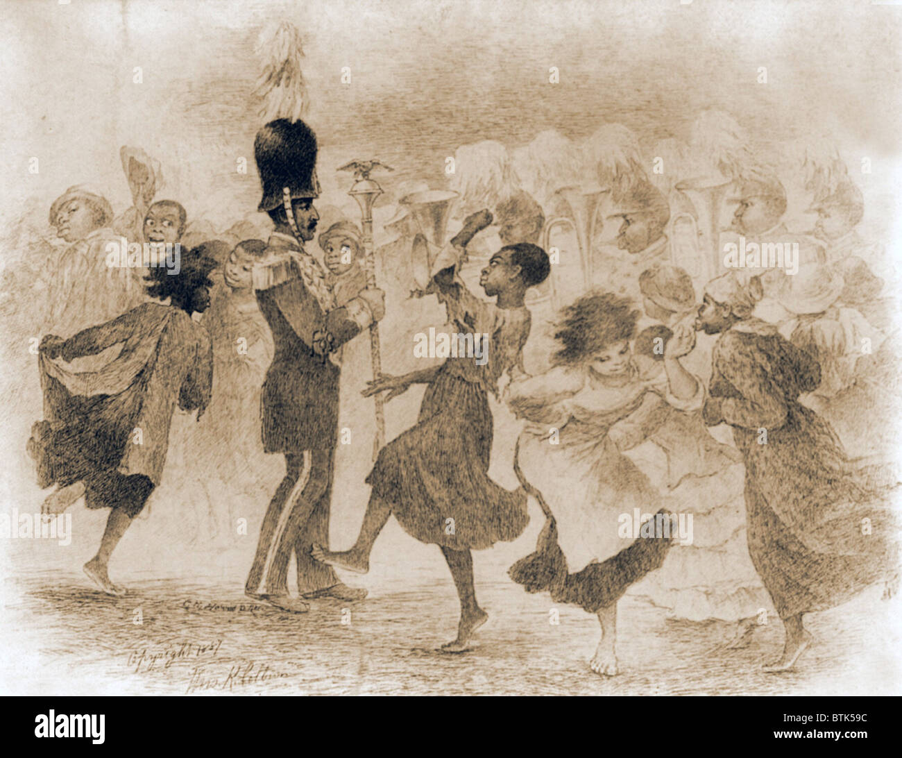 African Americans dancing in front of a uniformed band in Washington, D ...
