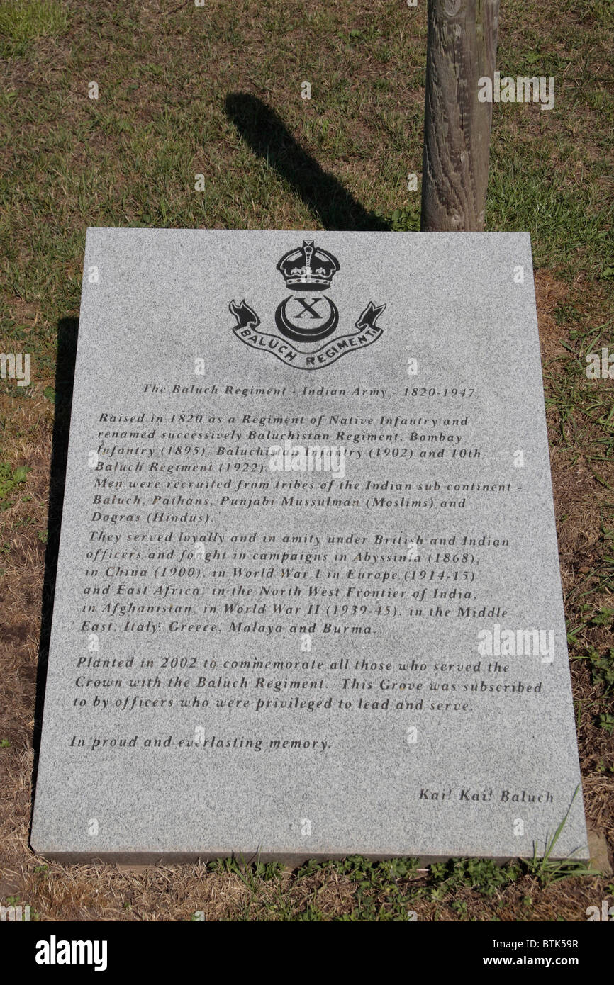 Memorial tree plaque to the Baluch Regiment (Indian Army) at the ...