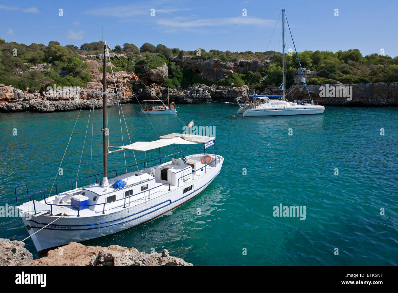 Traditional fishing boat (llaud). Cala Sa Nau. Mallorca Island. Spain ...
