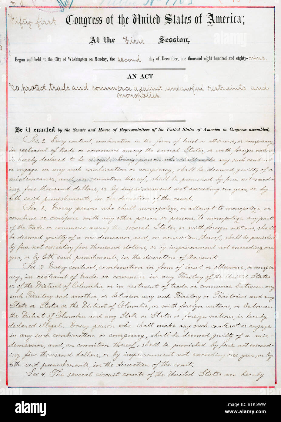 The Sherman Anti-Trust Act was the first Federal act that outlawed ...