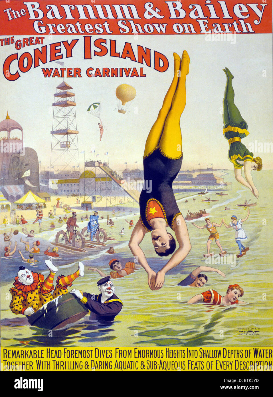 Barnum and Bailey's Great Water Carnival high divers and clowns ...