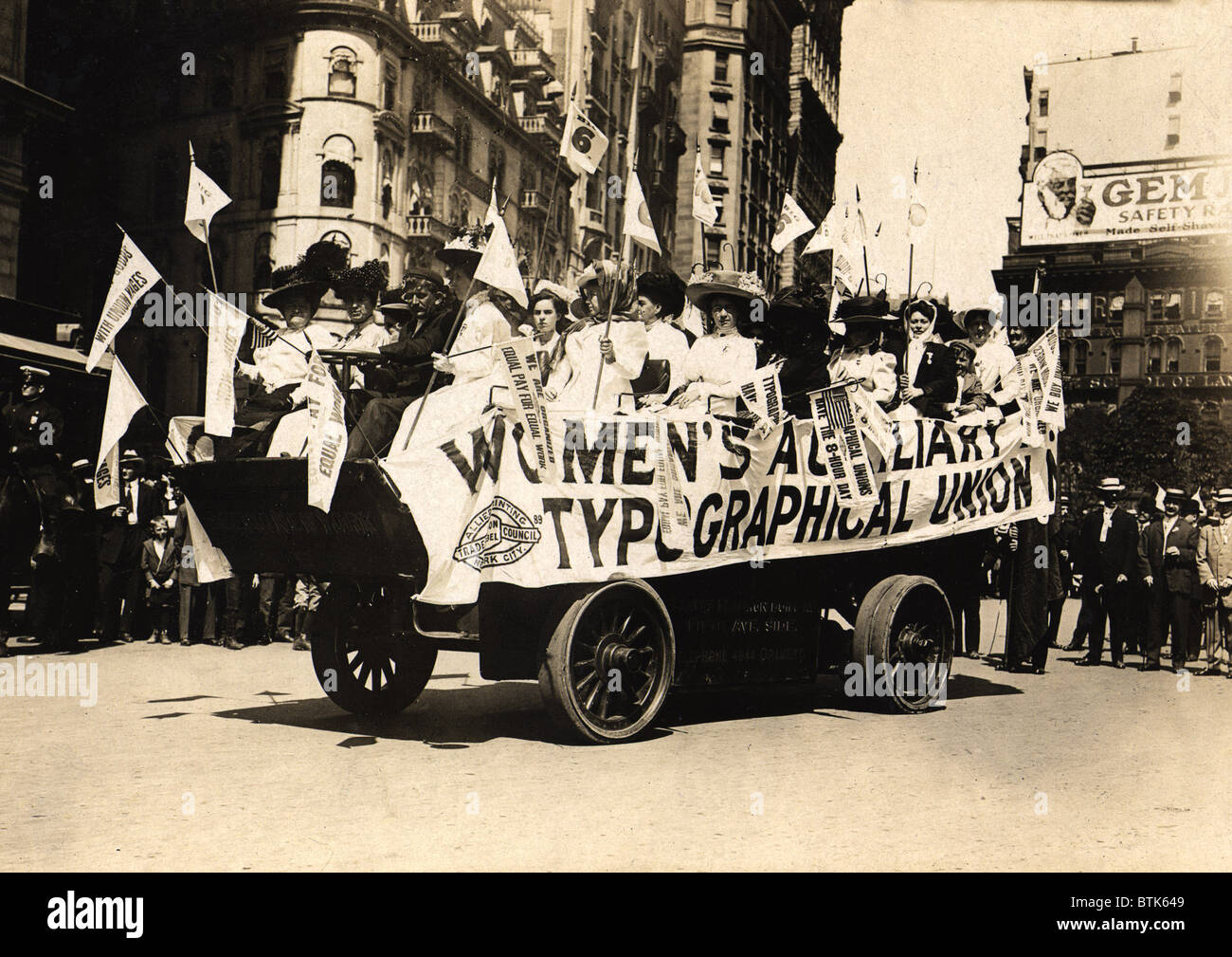 Labor Day parade. Women on float of the Women's Auxilliary ...