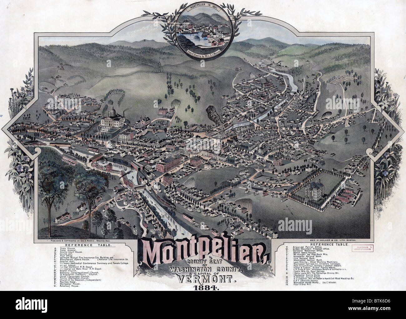 Montpelier, capital of Vermont. color lithograph 1884 Stock Photo - Alamy