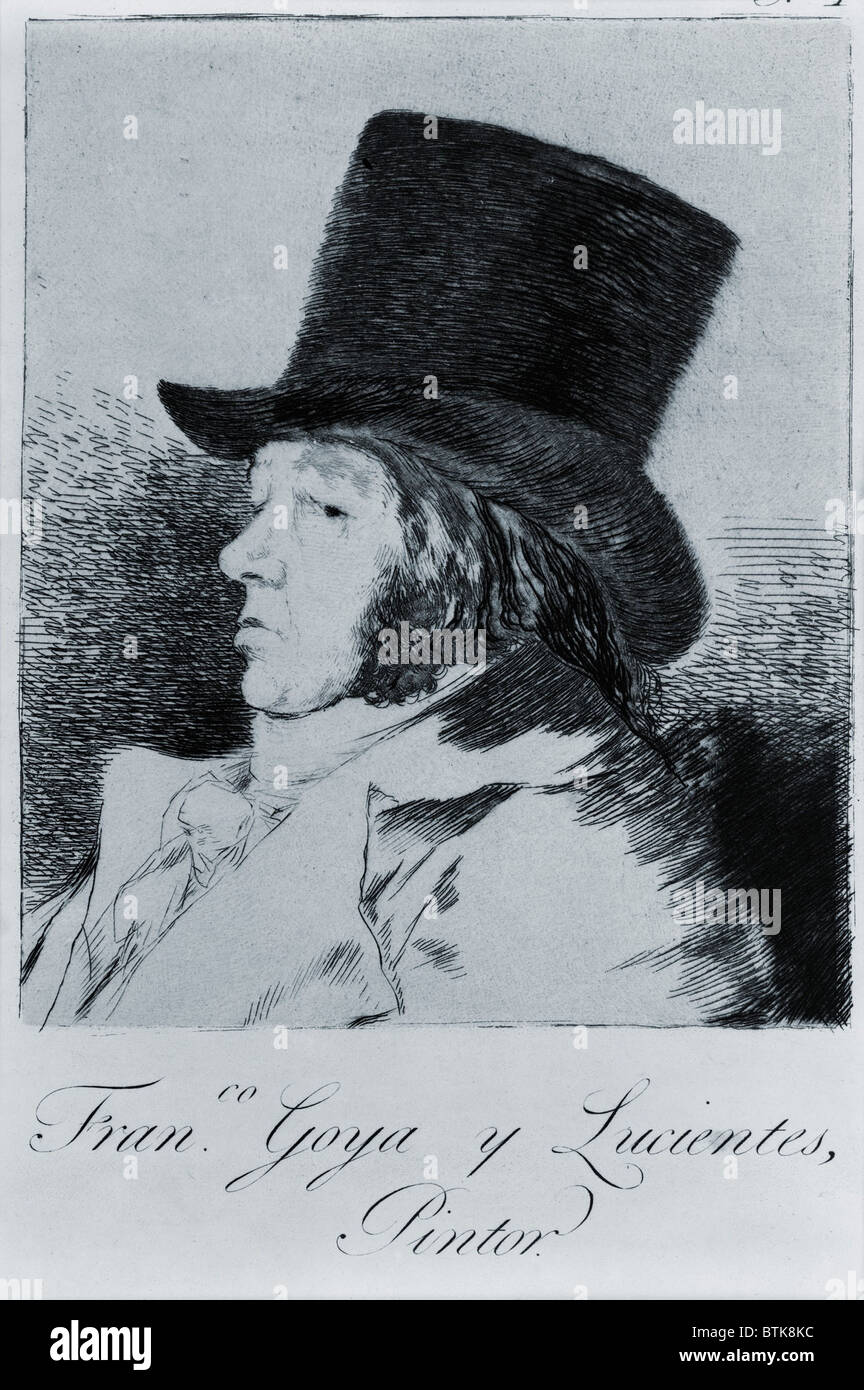 Francisco Goya (1746-1828), self portrait etching in a top hat. Ca ...