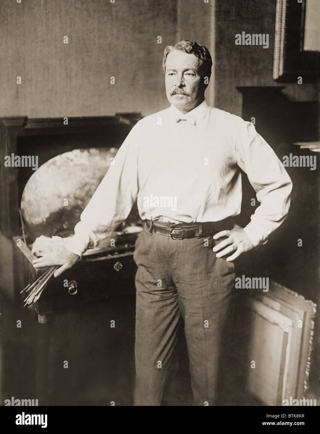 Childe Hassam (1859-1935), American impressionist painter in his studio ...