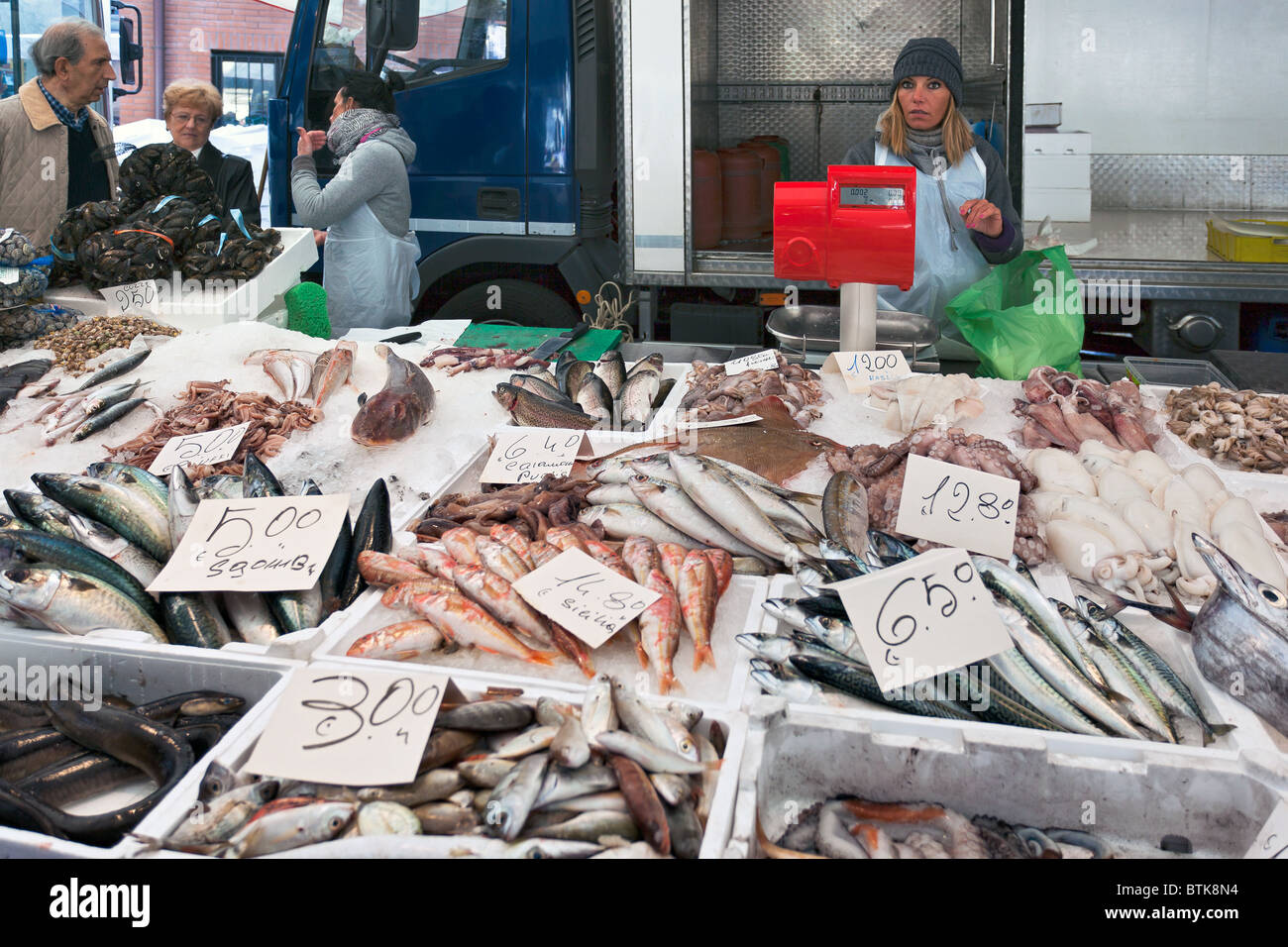 Fresh fish market stall Monza Italy Stock Photo - Alamy