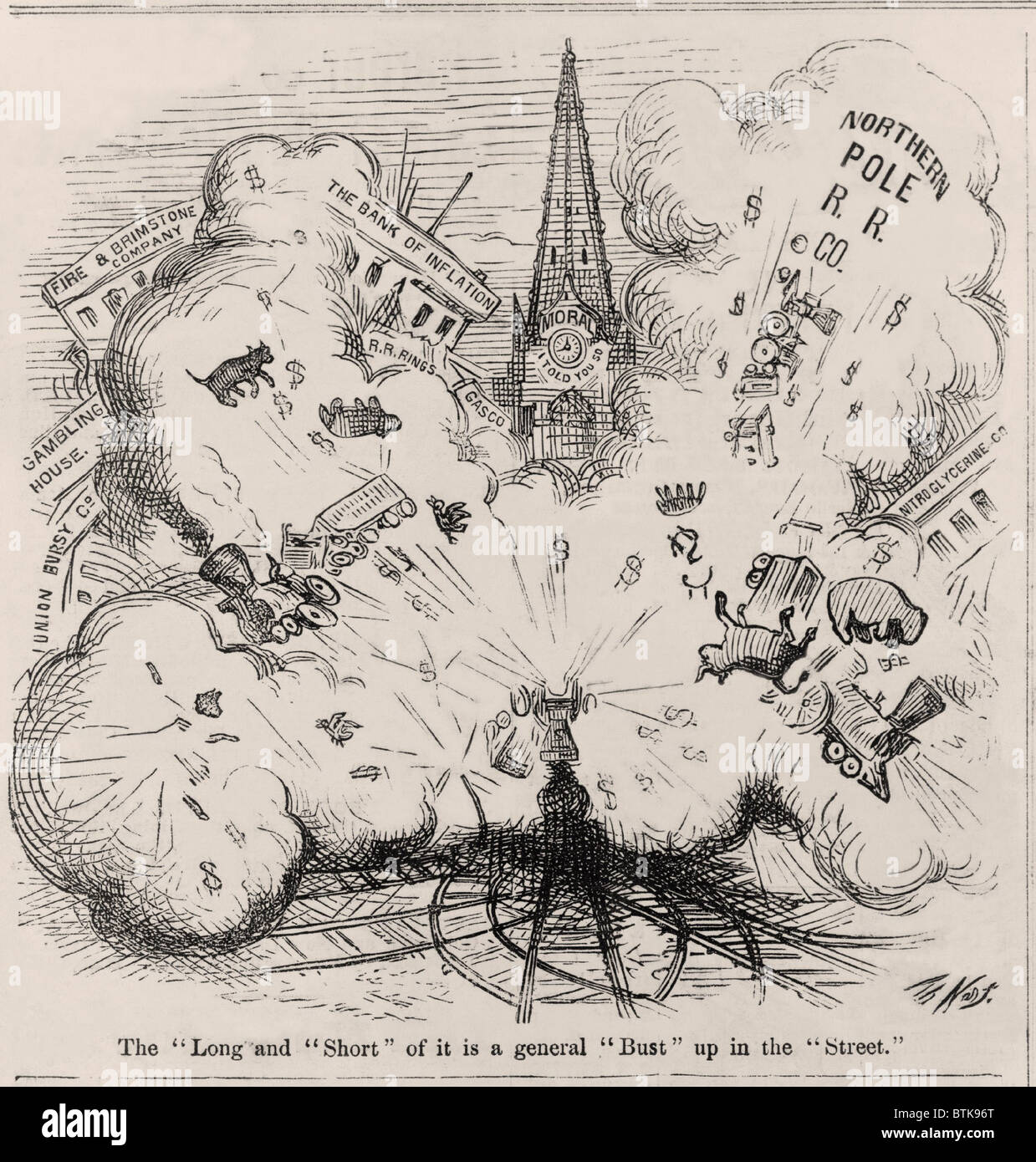 Financial Panic of 1873. Thomas Nast cartoon showing an explosion Stock ...