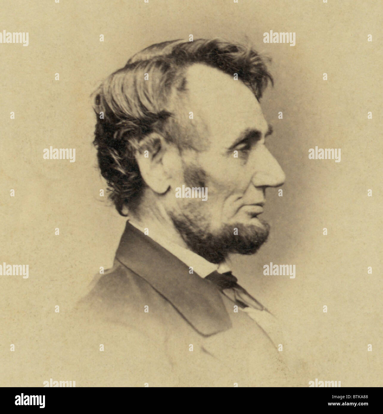 President Abraham Lincoln (1809-1865) in profile portrait of February 9 ...