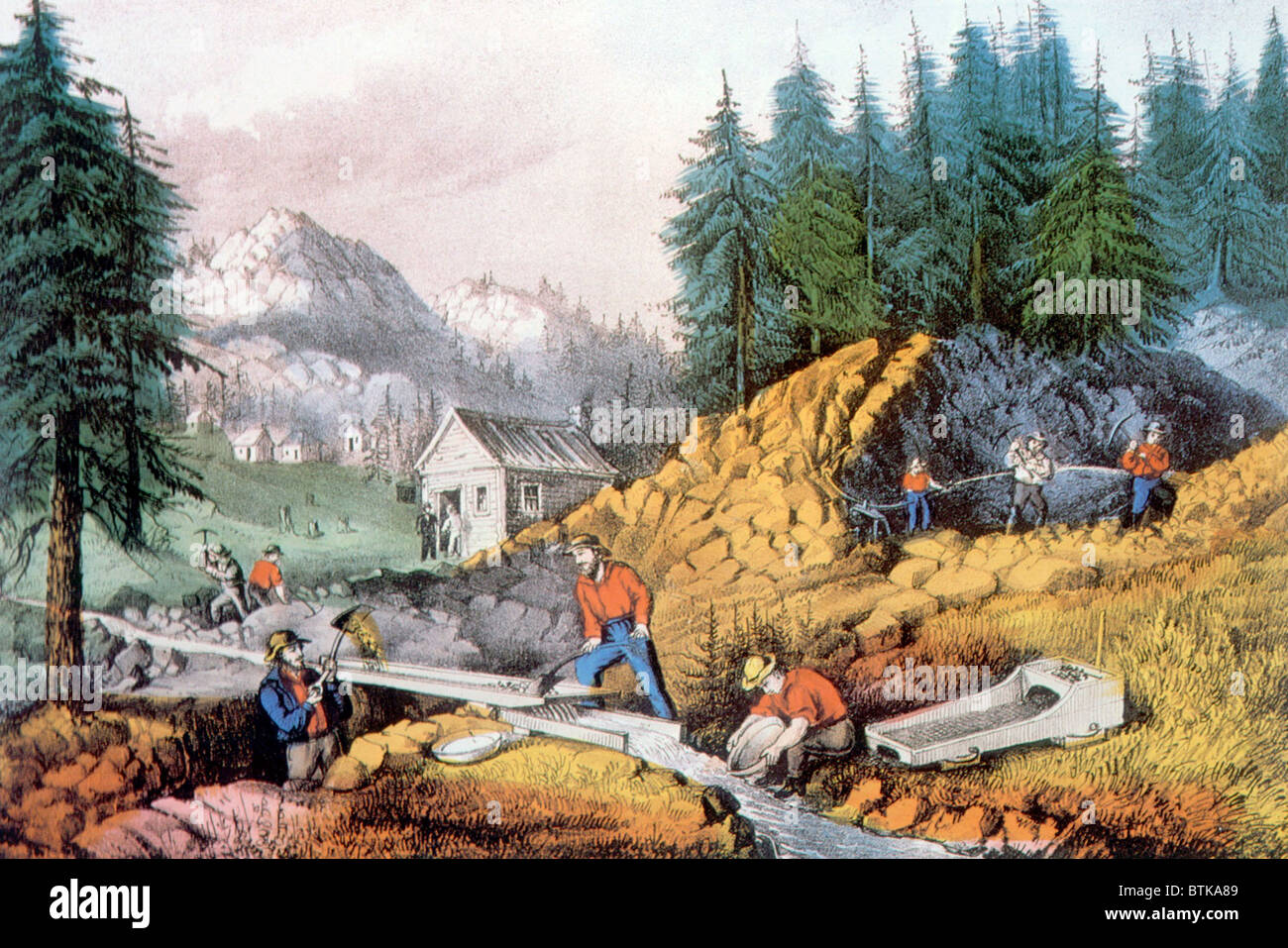 The Gold Rush, gold mining in California, ca. 1849, lithograph by ...