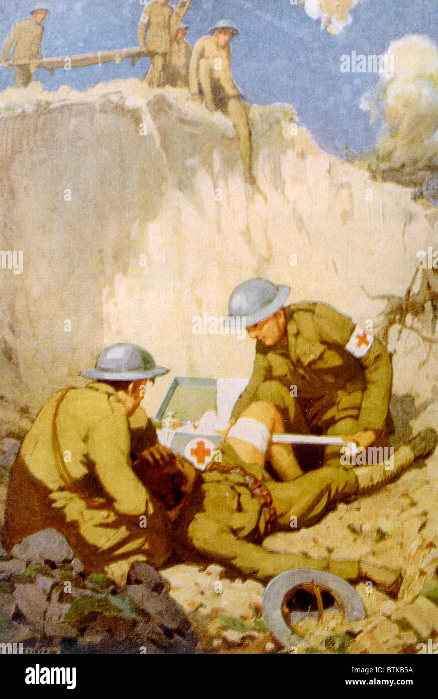 World War I, first aid being administered on the battlefield, ca. 1917 ...