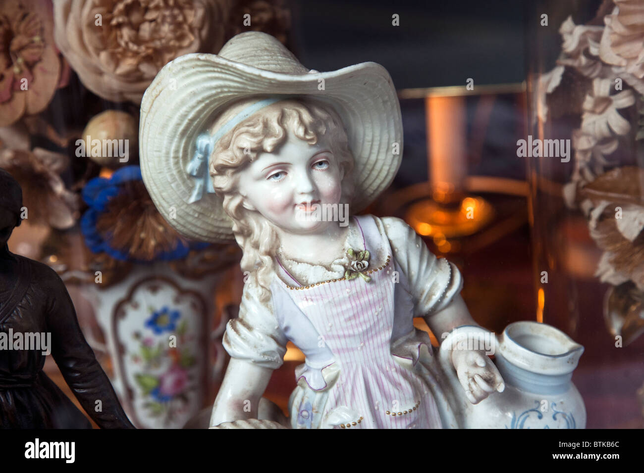 dreamy delicate French porcelain milkmaid figurine with straw hat blue ...