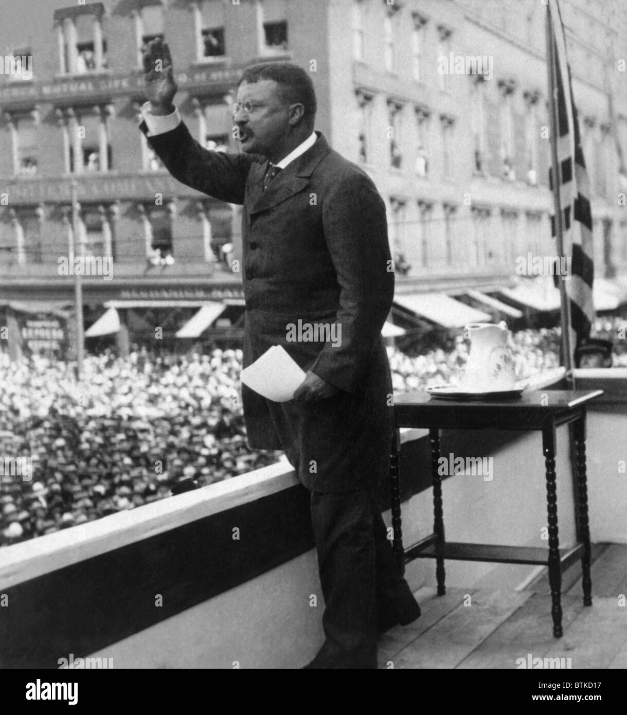 President Theodore Roosevelt delivering a speech in Providence, Rhode ...