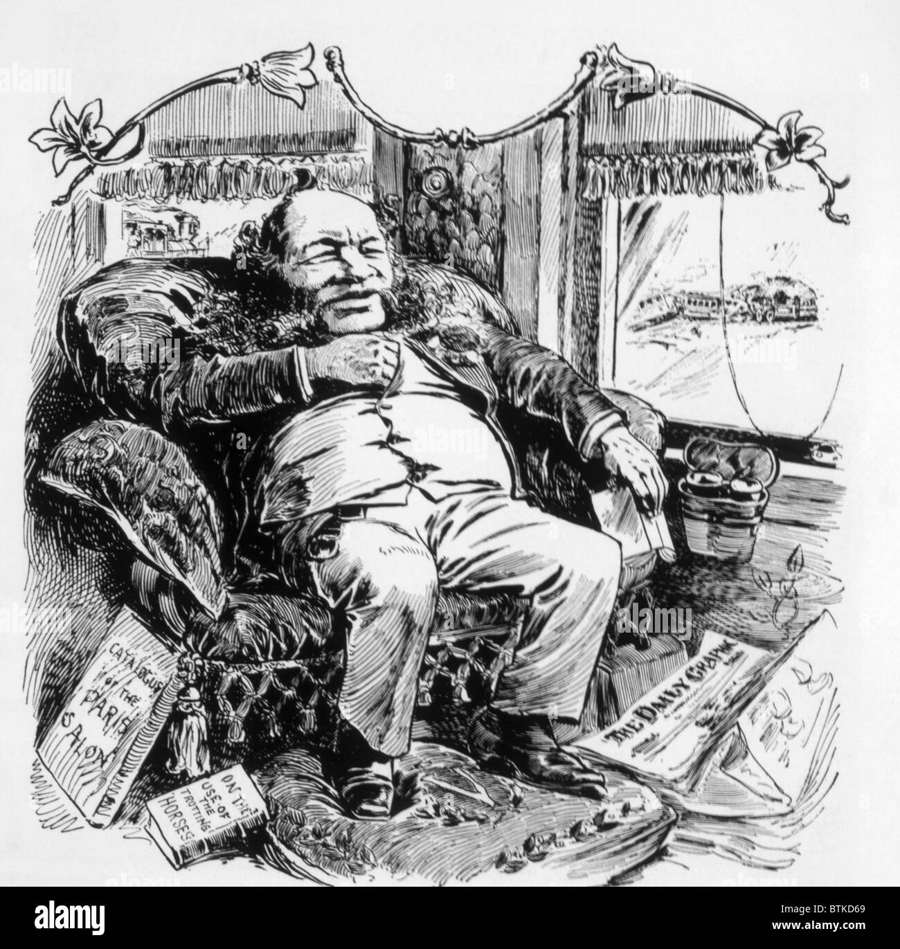 Railroad mogul William Henry Vanderbilt depicted saying 'The public be ...