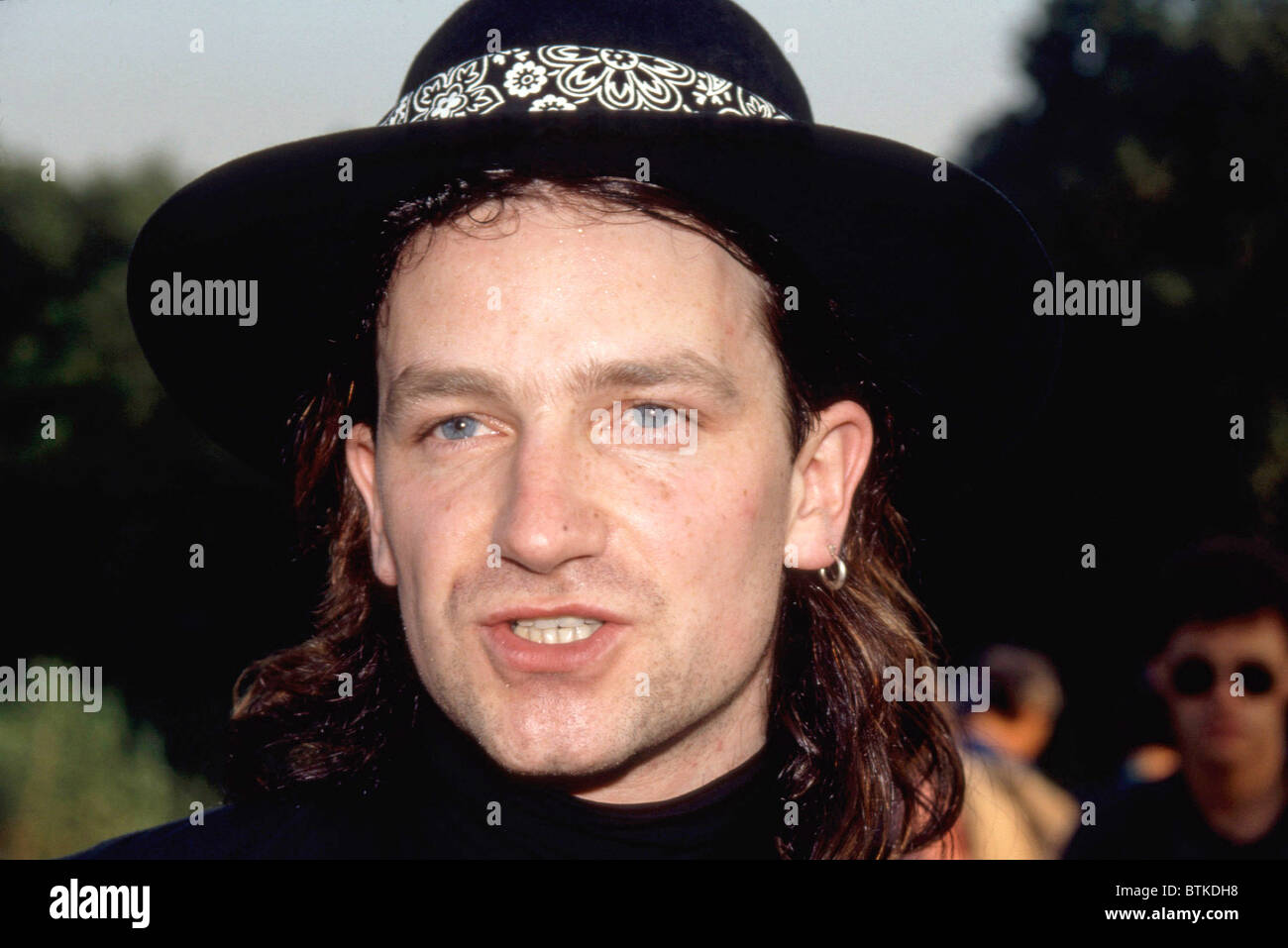 Bono of U2 at the concert for Amnesty International, Giant Stadium, New Jersey, June 15, 1986 ...