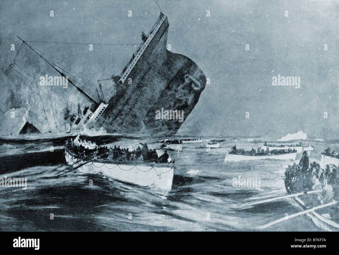 Sinking of the Titanic witnessed by survivors in lifeboats, between 2: ...