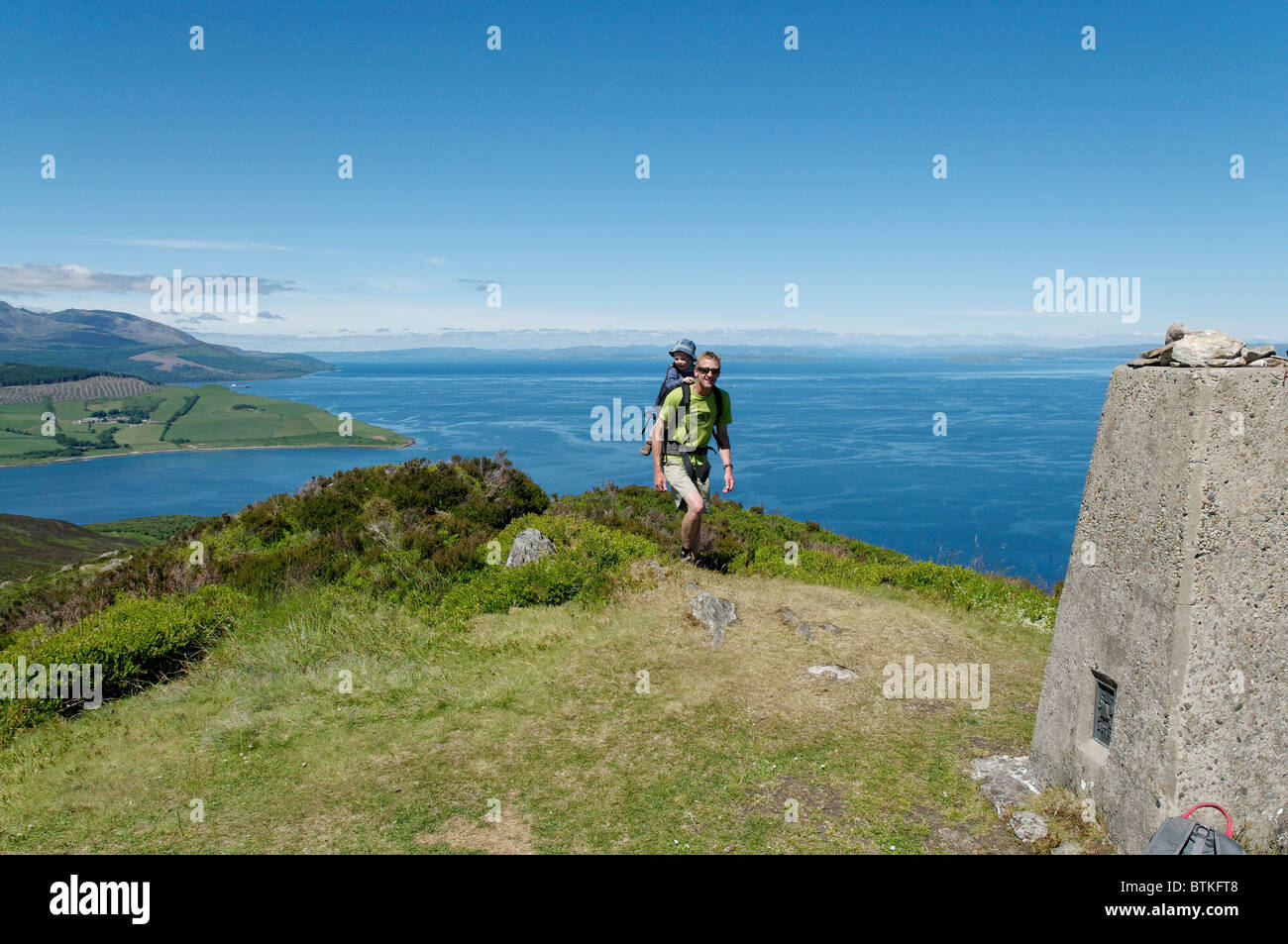 Father and son on the high peak of Mullach Mor, Holy Island, Arran ...