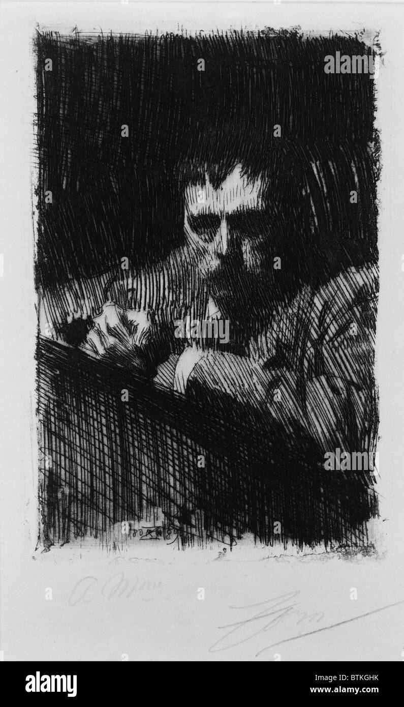 Anders Zorn (1860-1920), Swedish impressionist painter in self-portrait ...