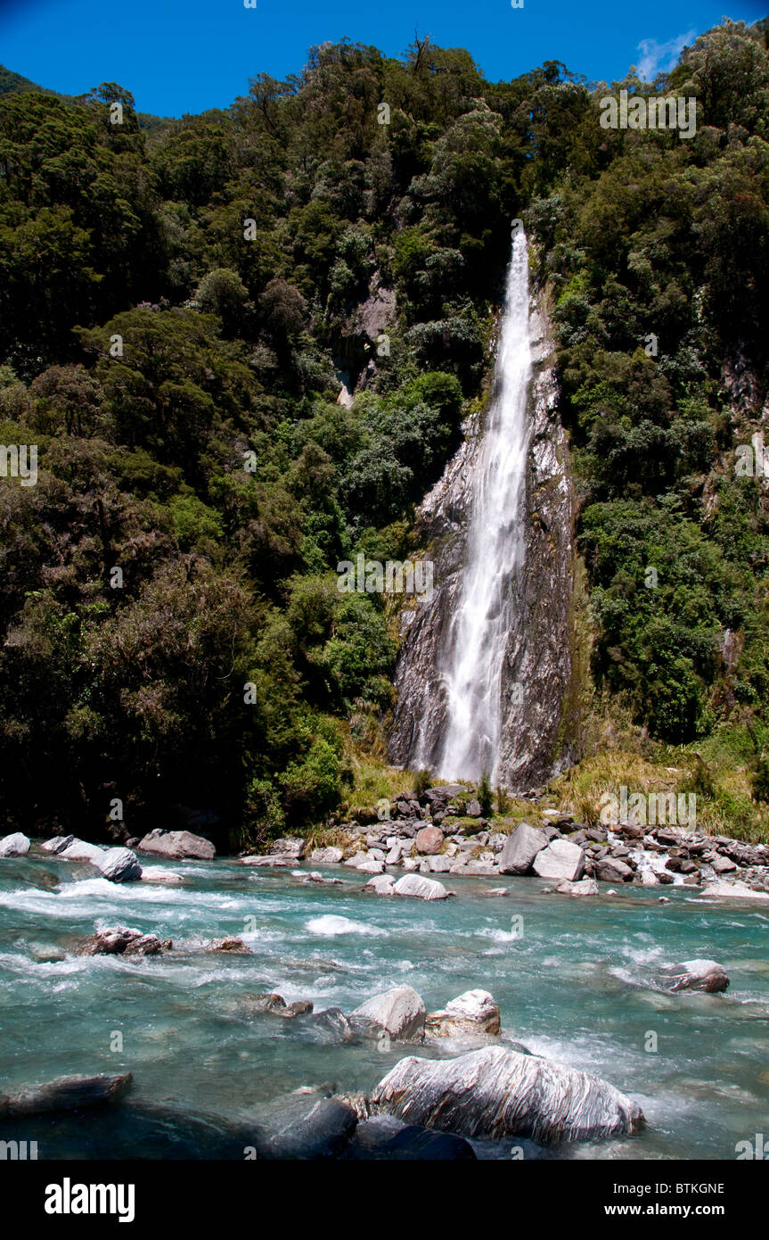 Haast Pass,Haast River,Billy Falls,Southern Alps,Rata Trees in Flower ...
