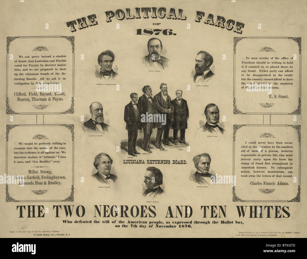 THE POLITICAL FARCE OF 1876 showing portraits of twelve men who served ...