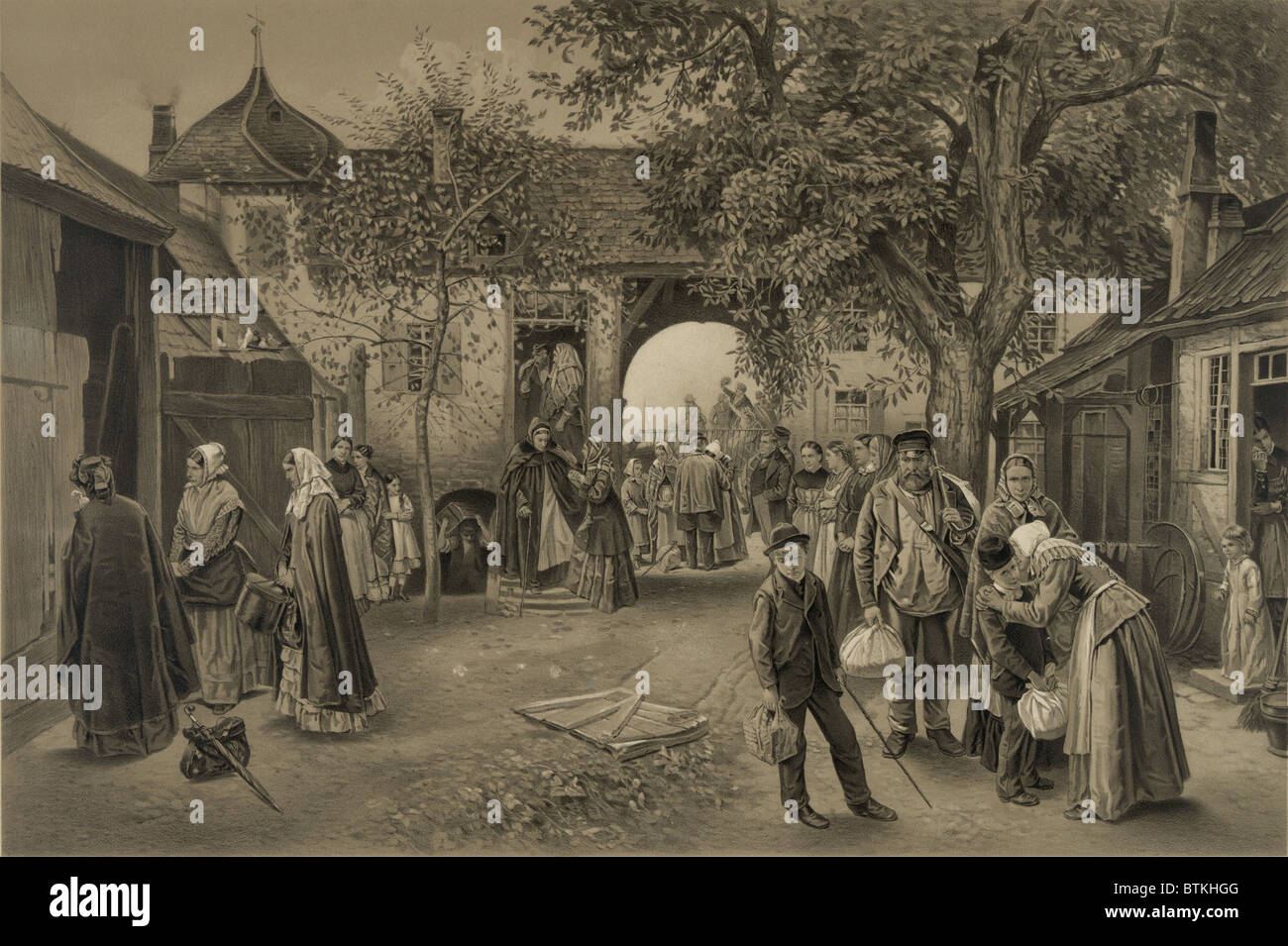 THE EMIGRANTS' FAREWELL. 1883 American print depicting German emigrants ...