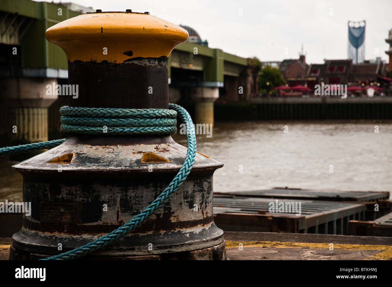 Mooring post on the Thames, London Stock Photo - Alamy