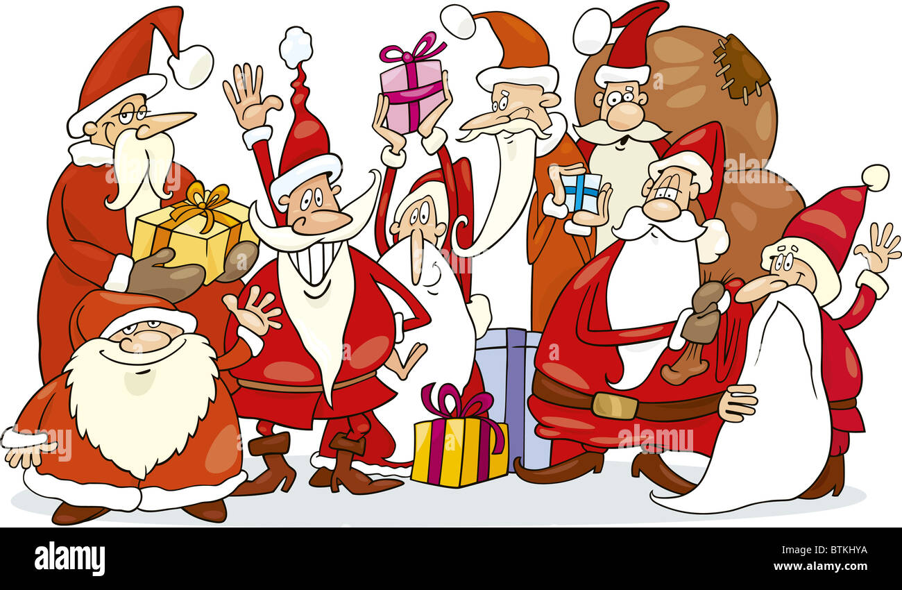 Cartoon illustration of santa clauses group Stock Photo - Alamy