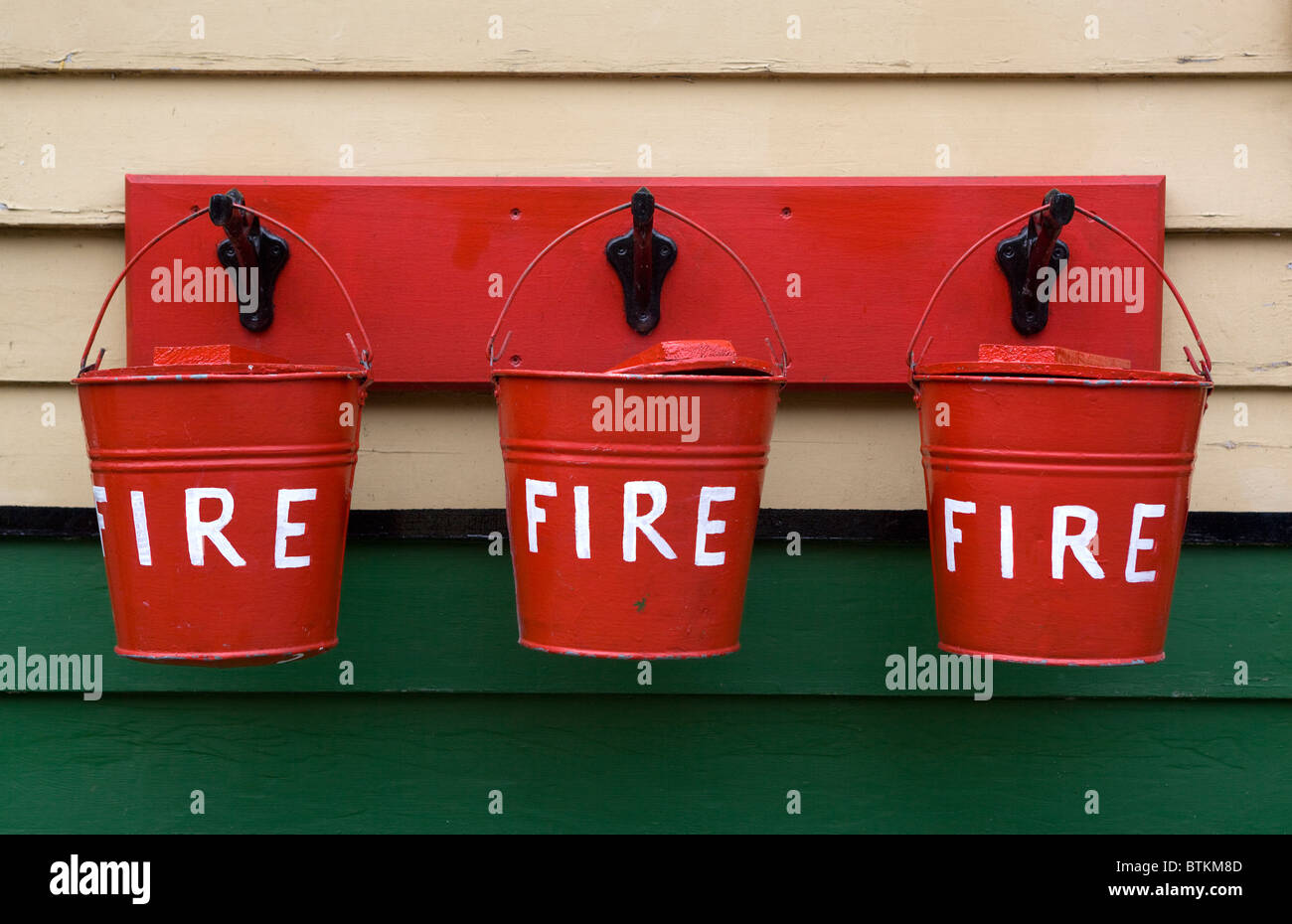 Fire Buckets at Pickering Train Station North Yorkshire Stock Photo - Alamy