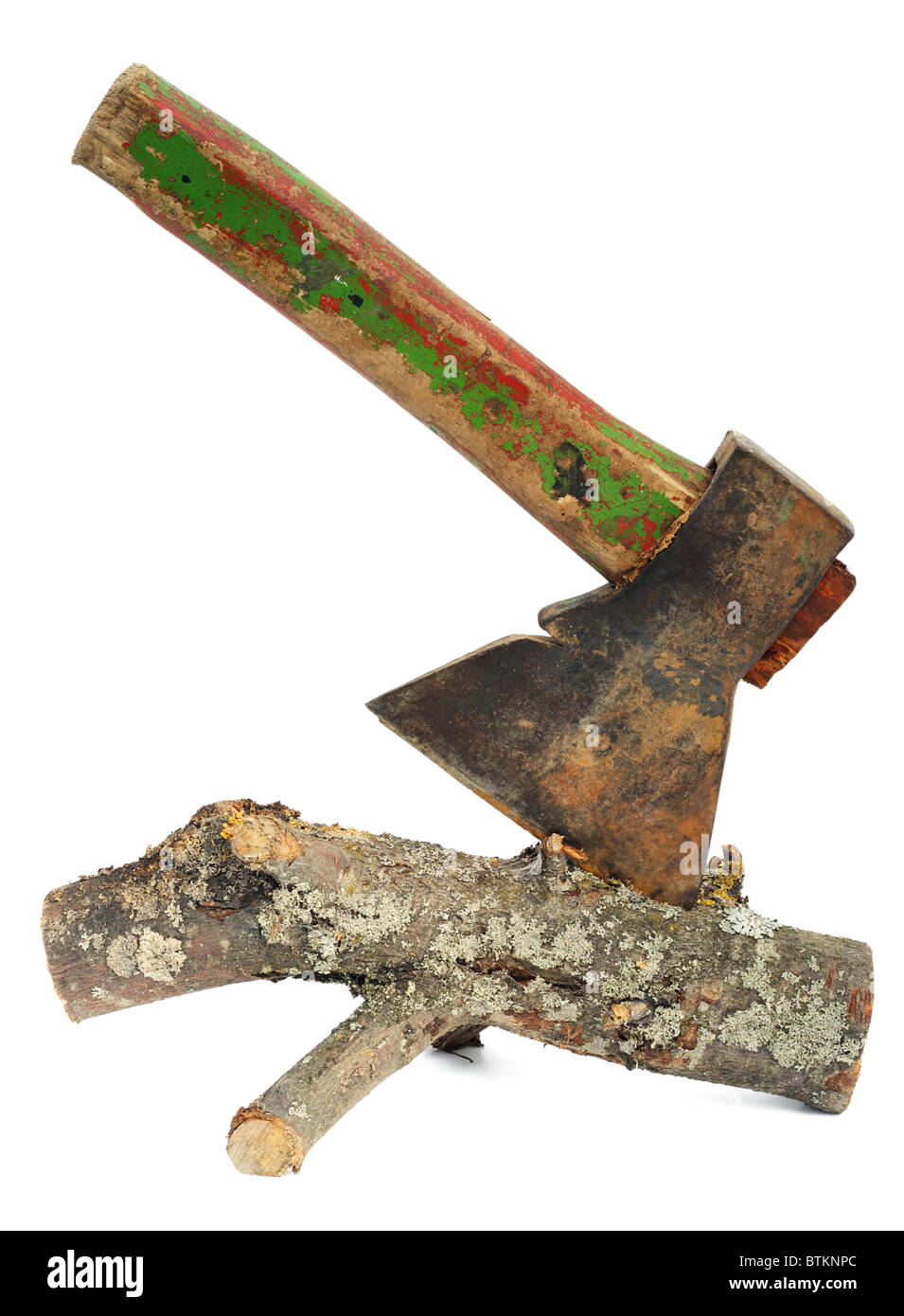 Rusty axe and log Stock Photo - Alamy