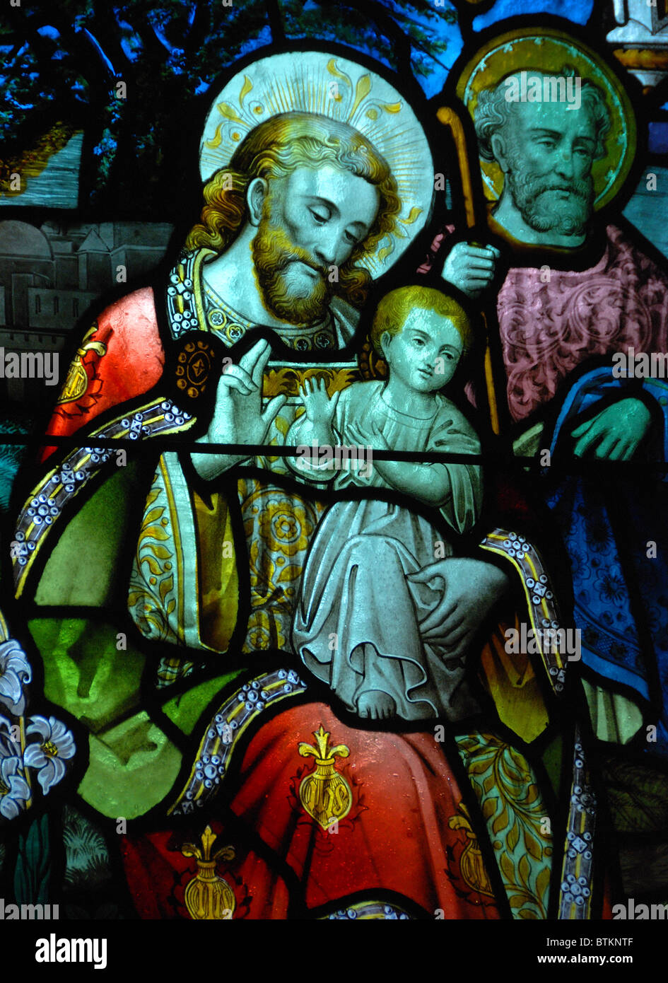 God with child on stained glass window, England, UK Stock Photo - Alamy