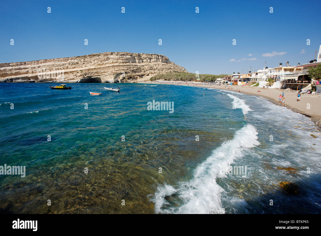 Crystal clear sea water at Matala Beach, a Blue Flag winner. Crete ...