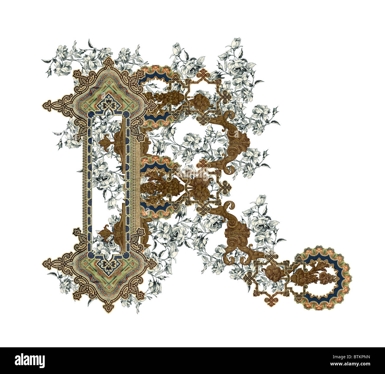 Luxuriously illustrated old capital letter R with flowers Stock Photo ...