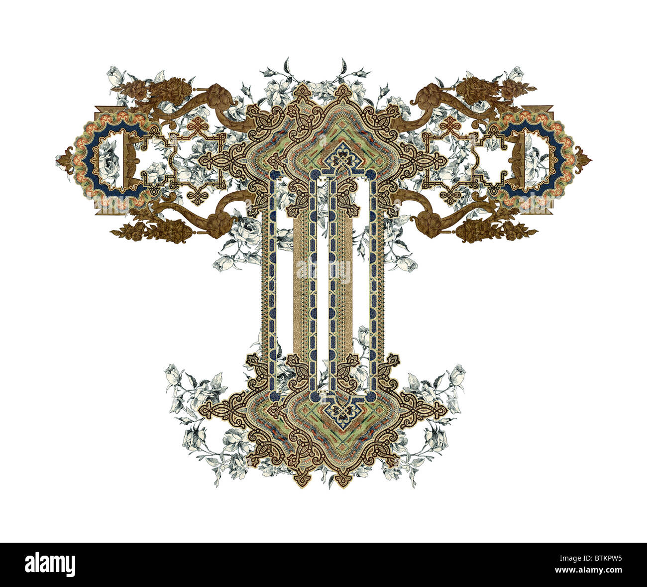 Luxuriously illustrated old capital letter T with flowers Stock Photo ...