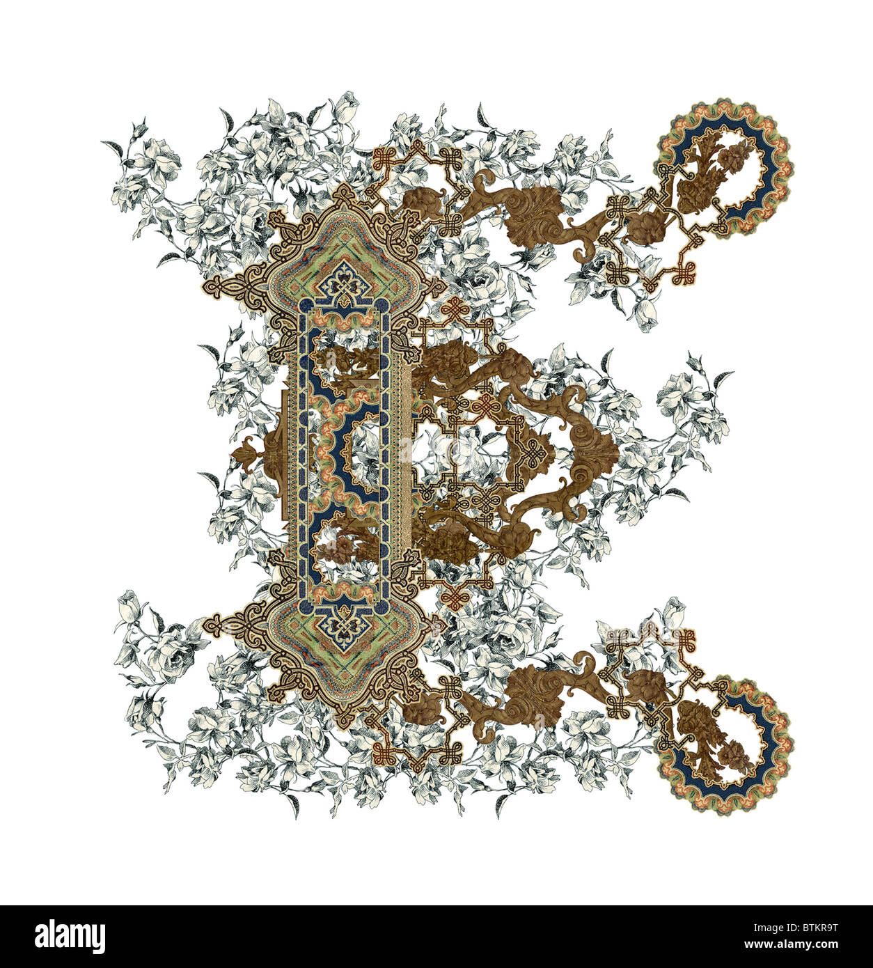 Luxuriously illustrated old capital letter E with flowers Stock Photo ...