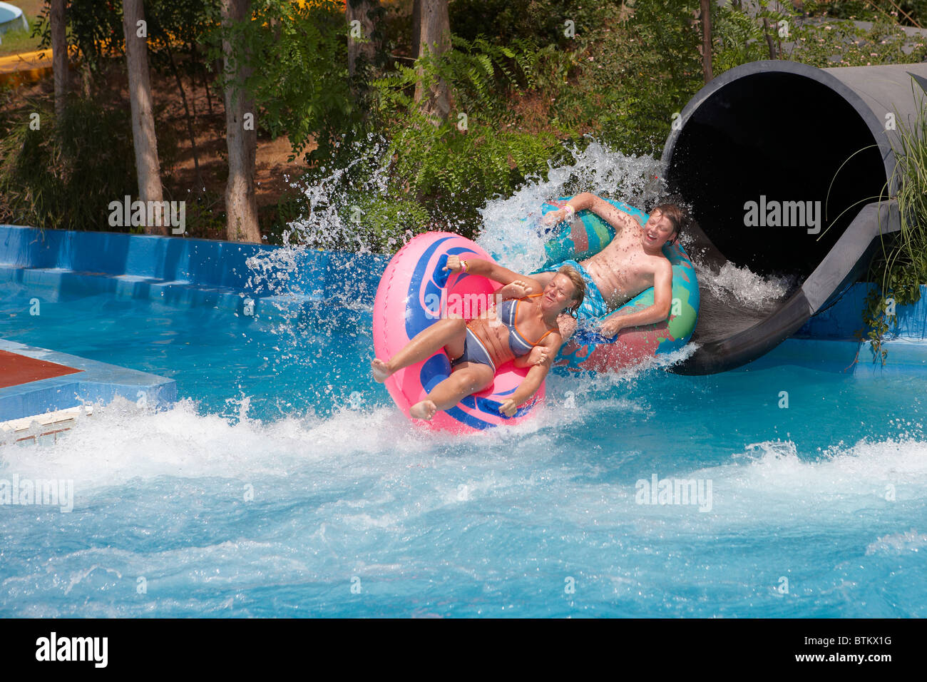 Watersliding in Acqua Plus Water park. Crete, Greece Stock Photo - Alamy