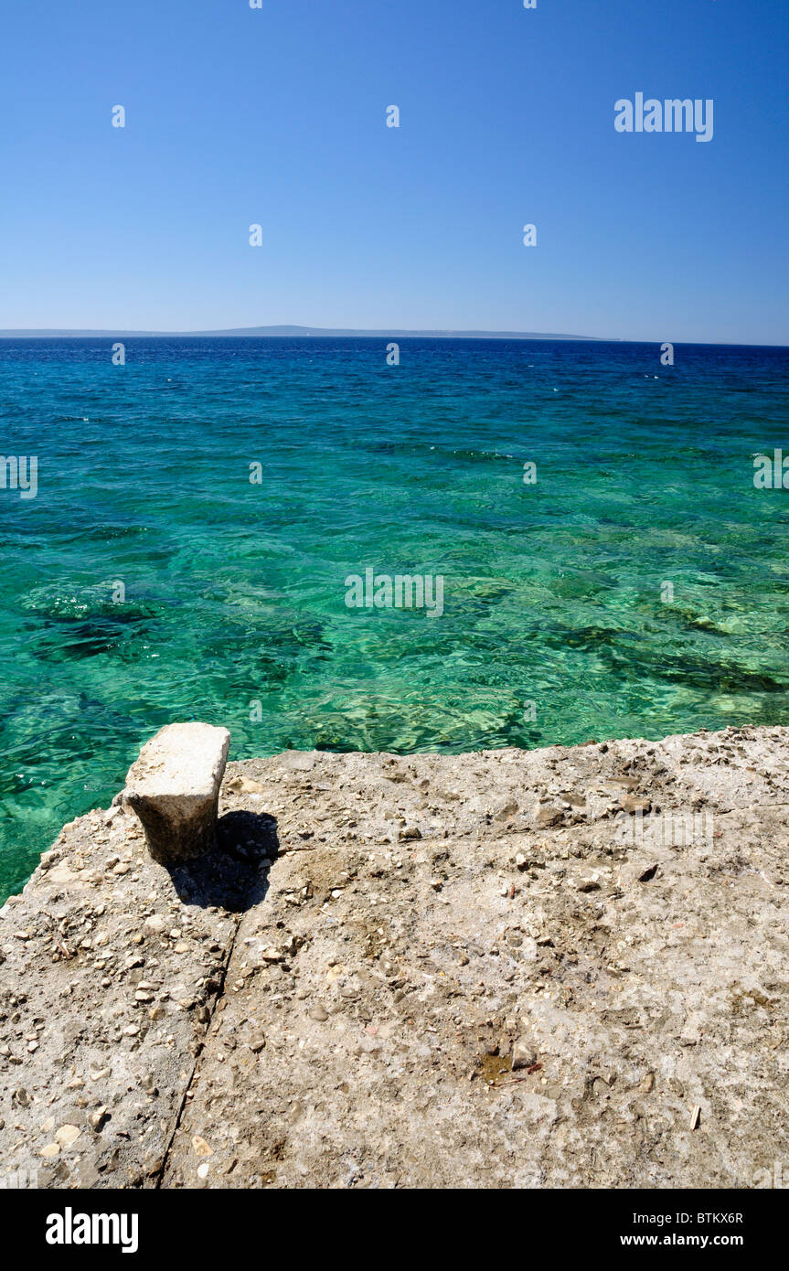 Empty quay, Silba Island, Croatia, Premuda Island in a background Stock ...
