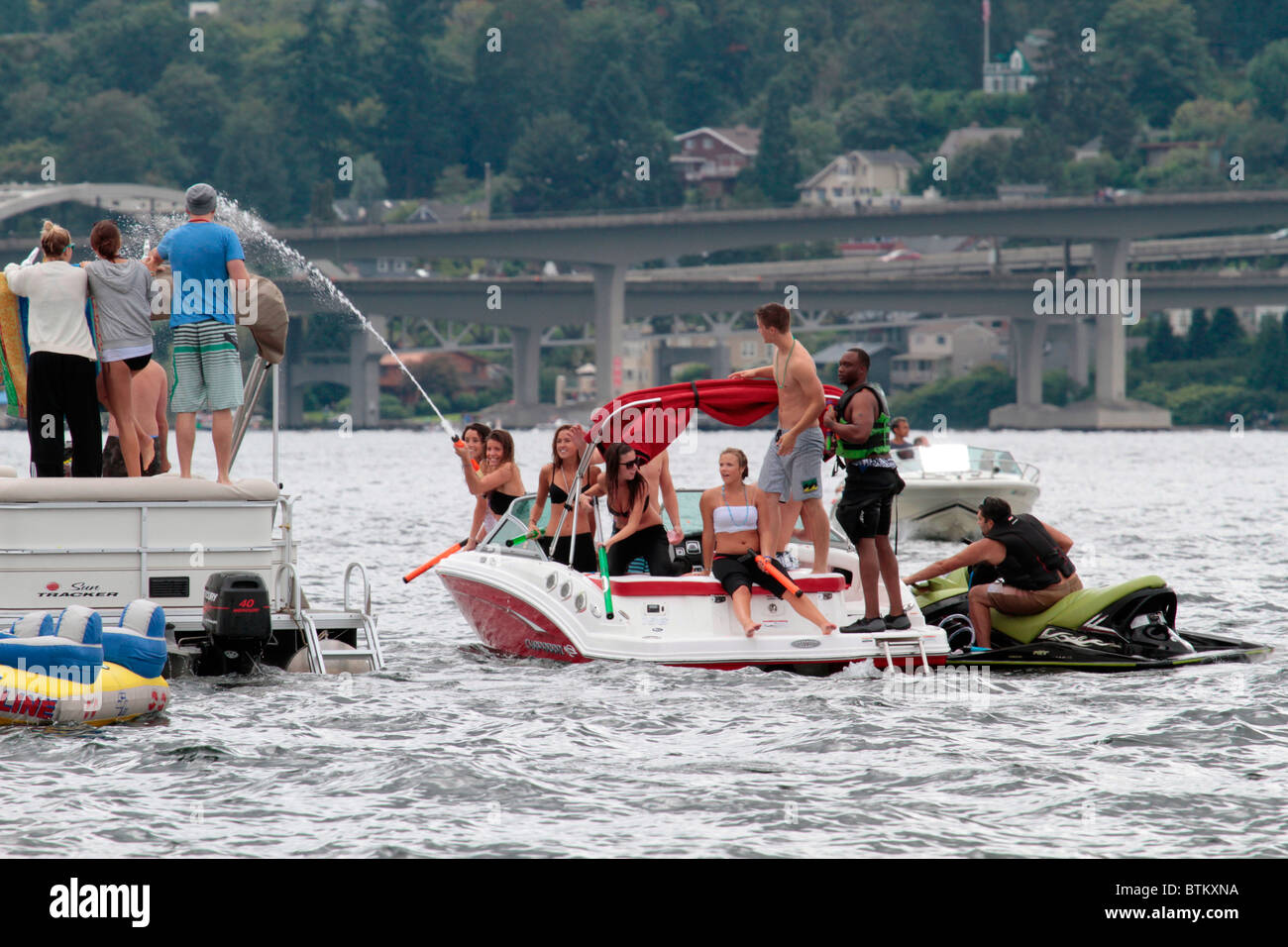 Seattle boaters partying on the water at Seafair watching the Blue ...