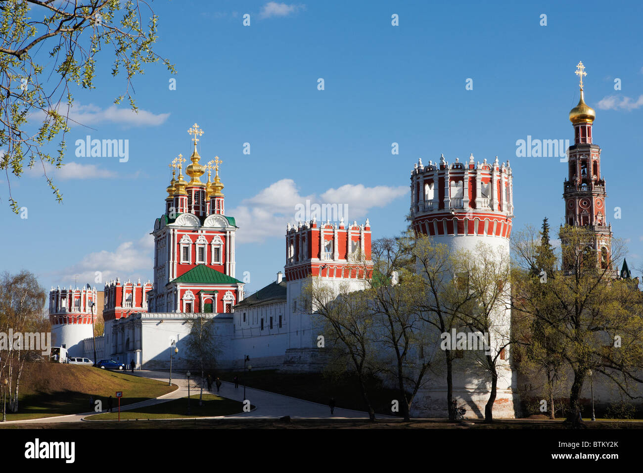 View of the Novodevichy Convent and its outer wall. Moscow, Russia ...