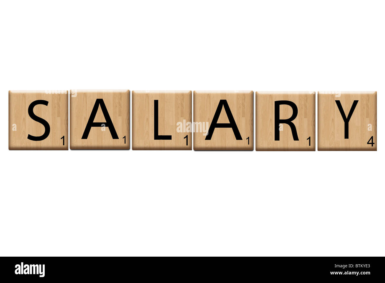 salary spelled using wooden scrabble tiles Stock Photo - Alamy