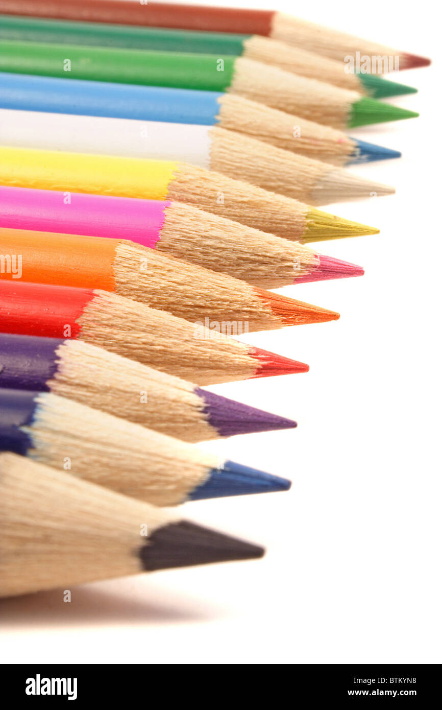 A line of colorful crayons. All isolated on white background Stock ...