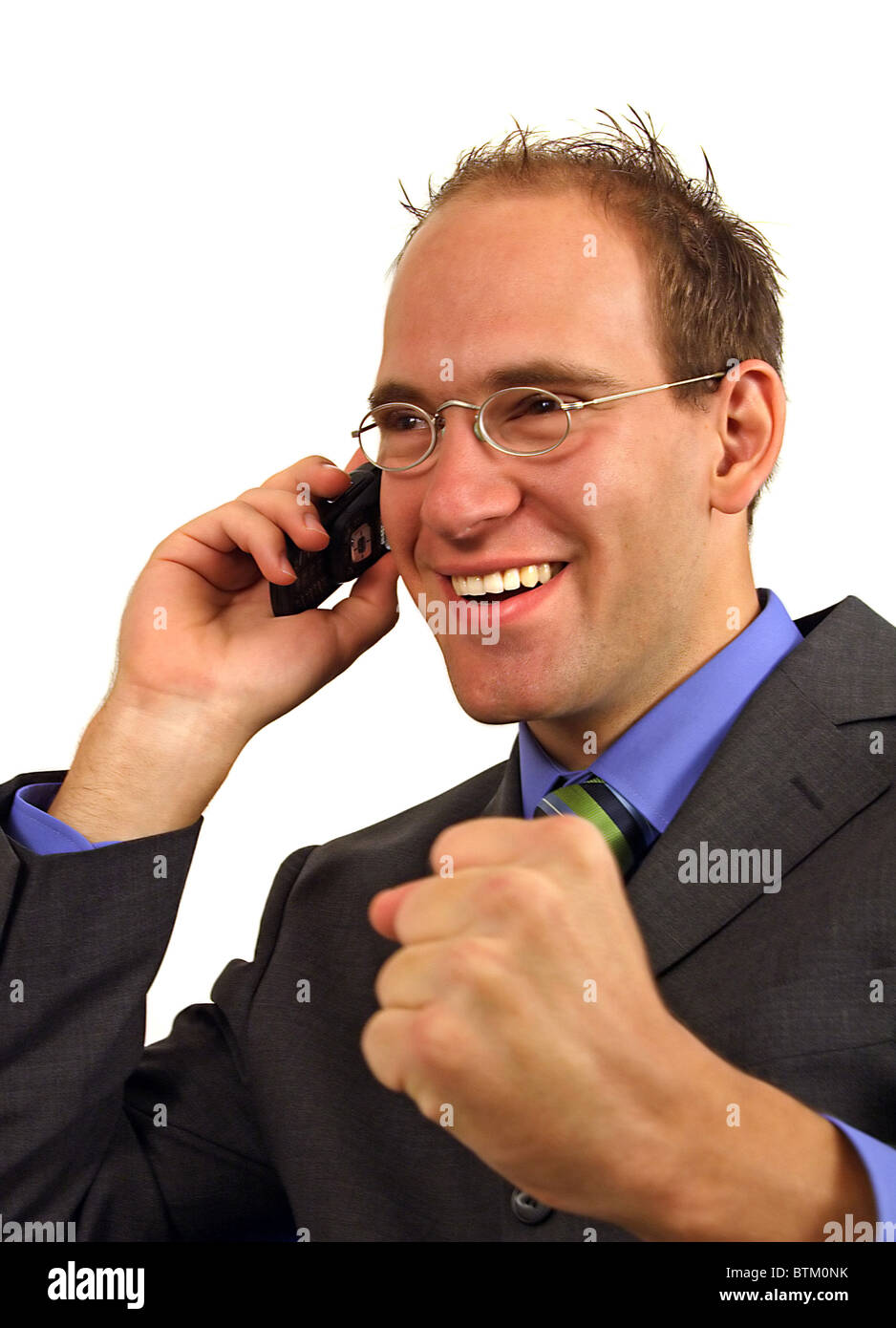 A smart businessman gets a surprising telephone call. All isolated on ...