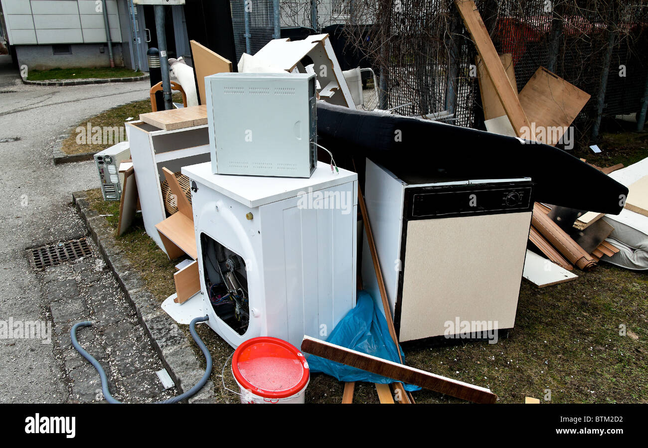 Bulky waste waiting for waste collection. schedule of garbage ...