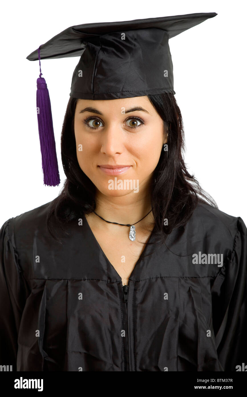 happy young woman on graduation day, isolated on white Stock Photo - Alamy