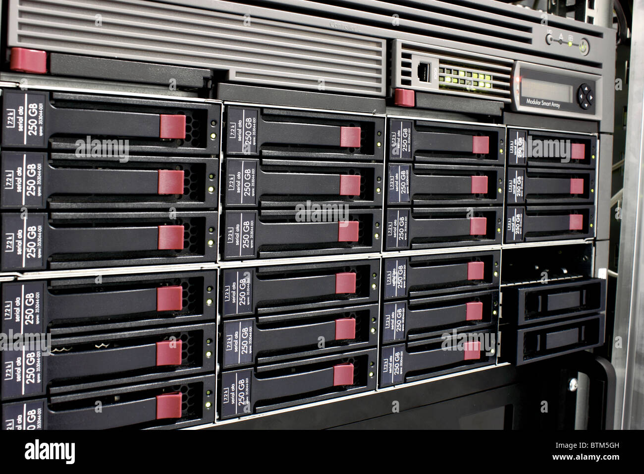 servers stack with hard drives in a datacenter for backup and data ...