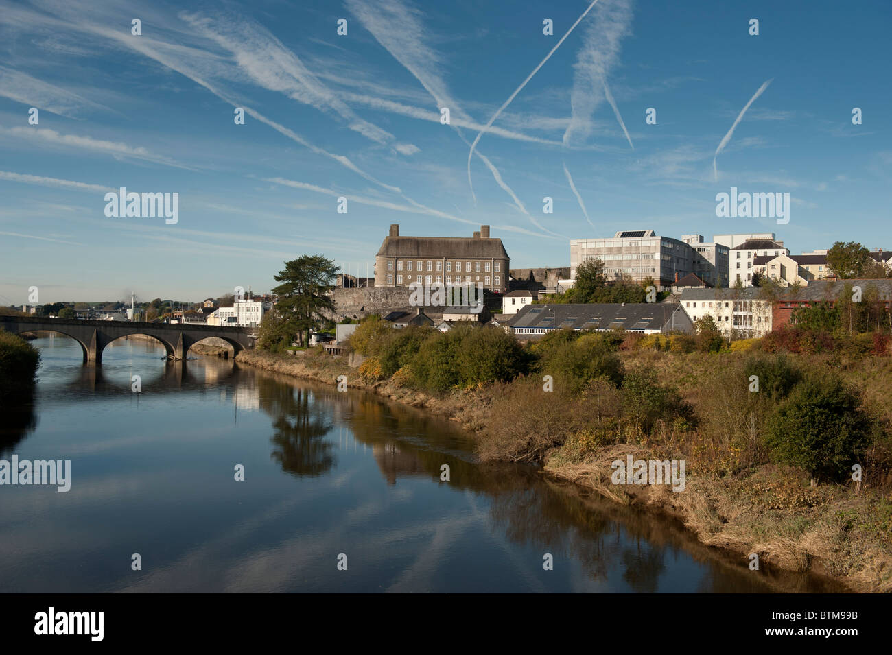 Carmarthen town on the banks of the river Tywi, West Wales UK Stock ...