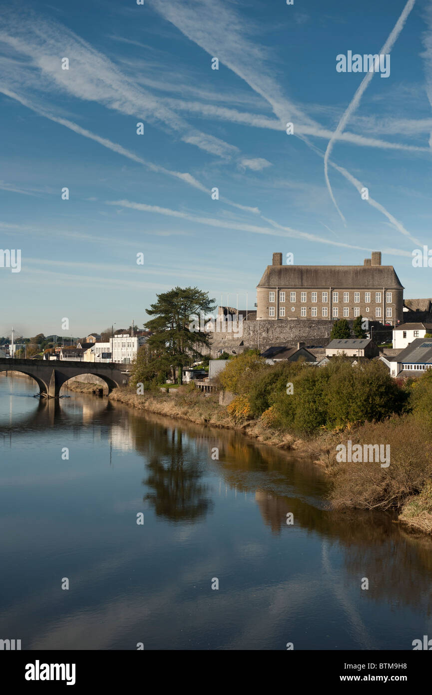 Carmarthen town on the banks of the river Tywi, West Wales UK Stock ...
