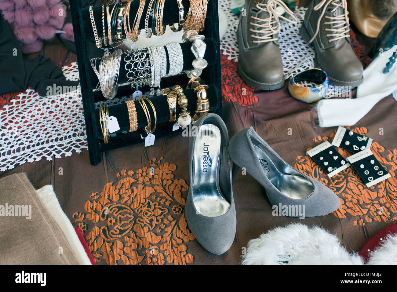 Items for sale on a market stall in Monza Italy Stock Photo - Alamy
