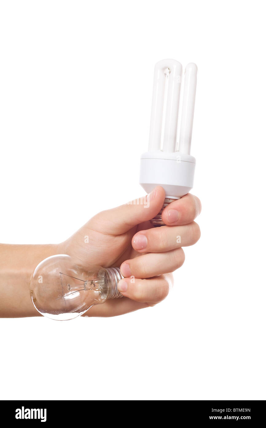 Hand holding old and new led bulb Stock Photo - Alamy