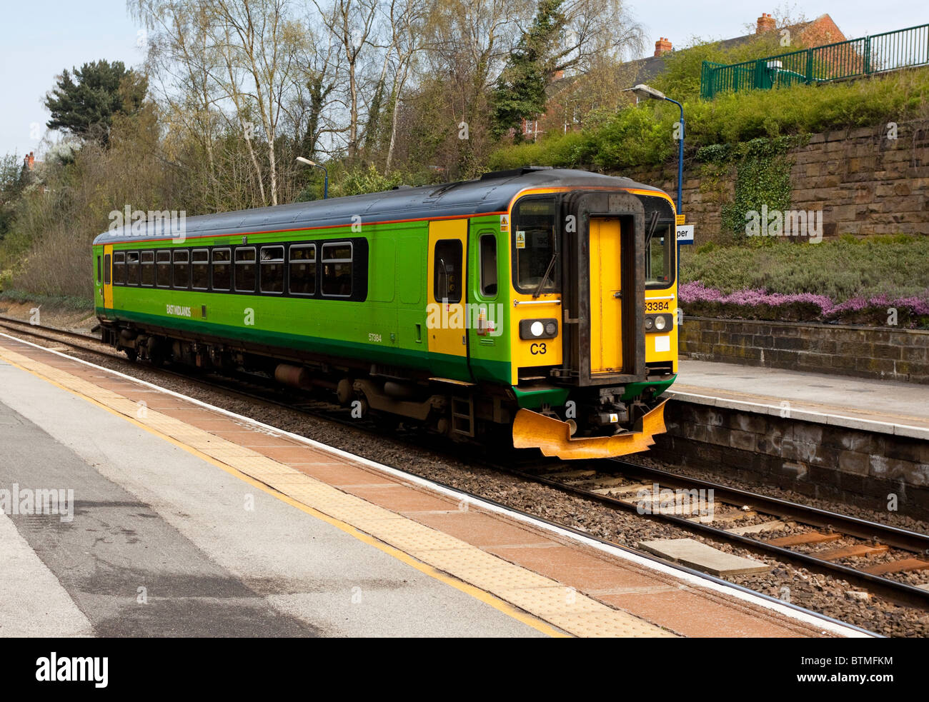 East Midlands Trains railway train on the Derwent Valley line that runs ...