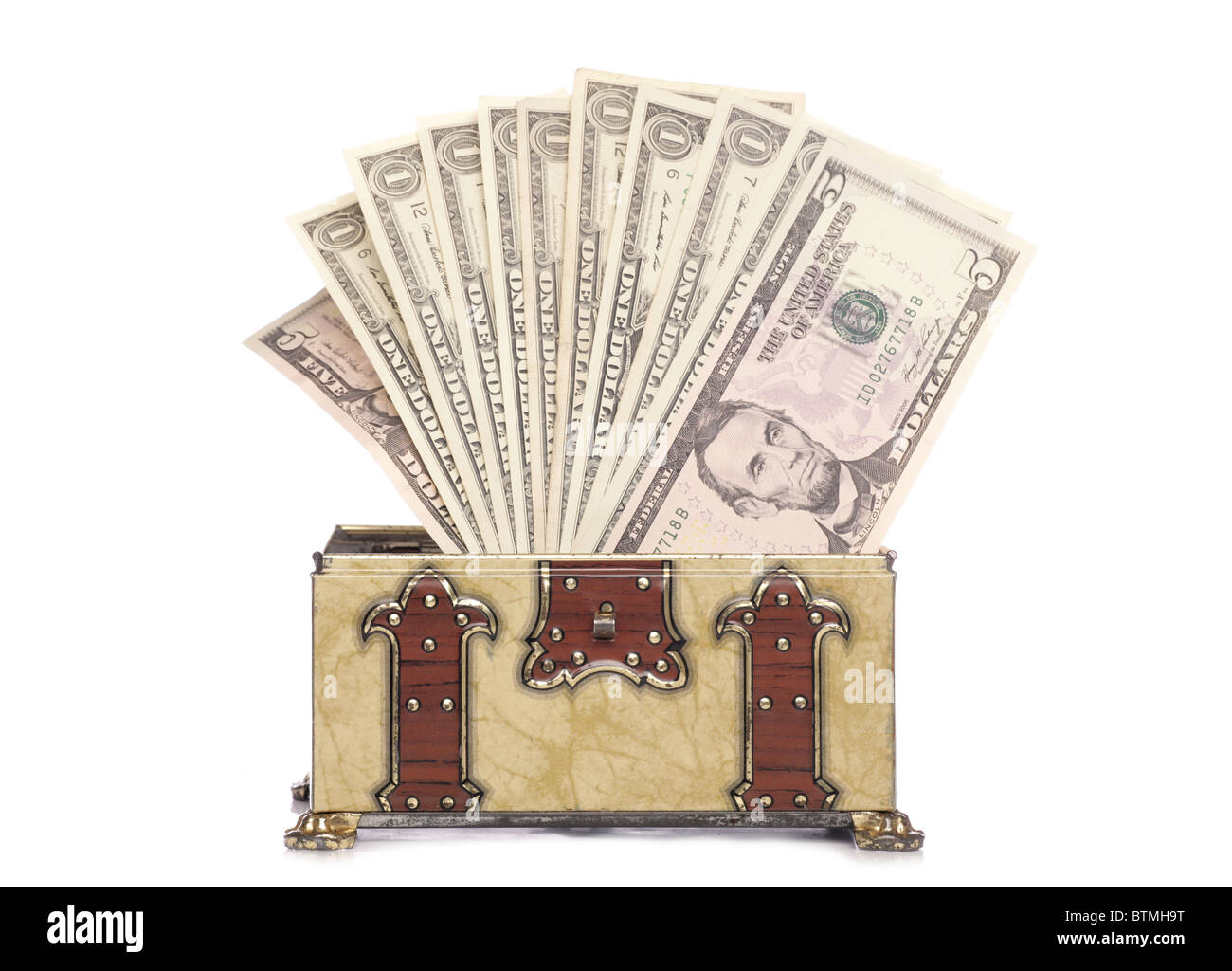 Treasure chest with American dollars studio cutout Stock Photo - Alamy