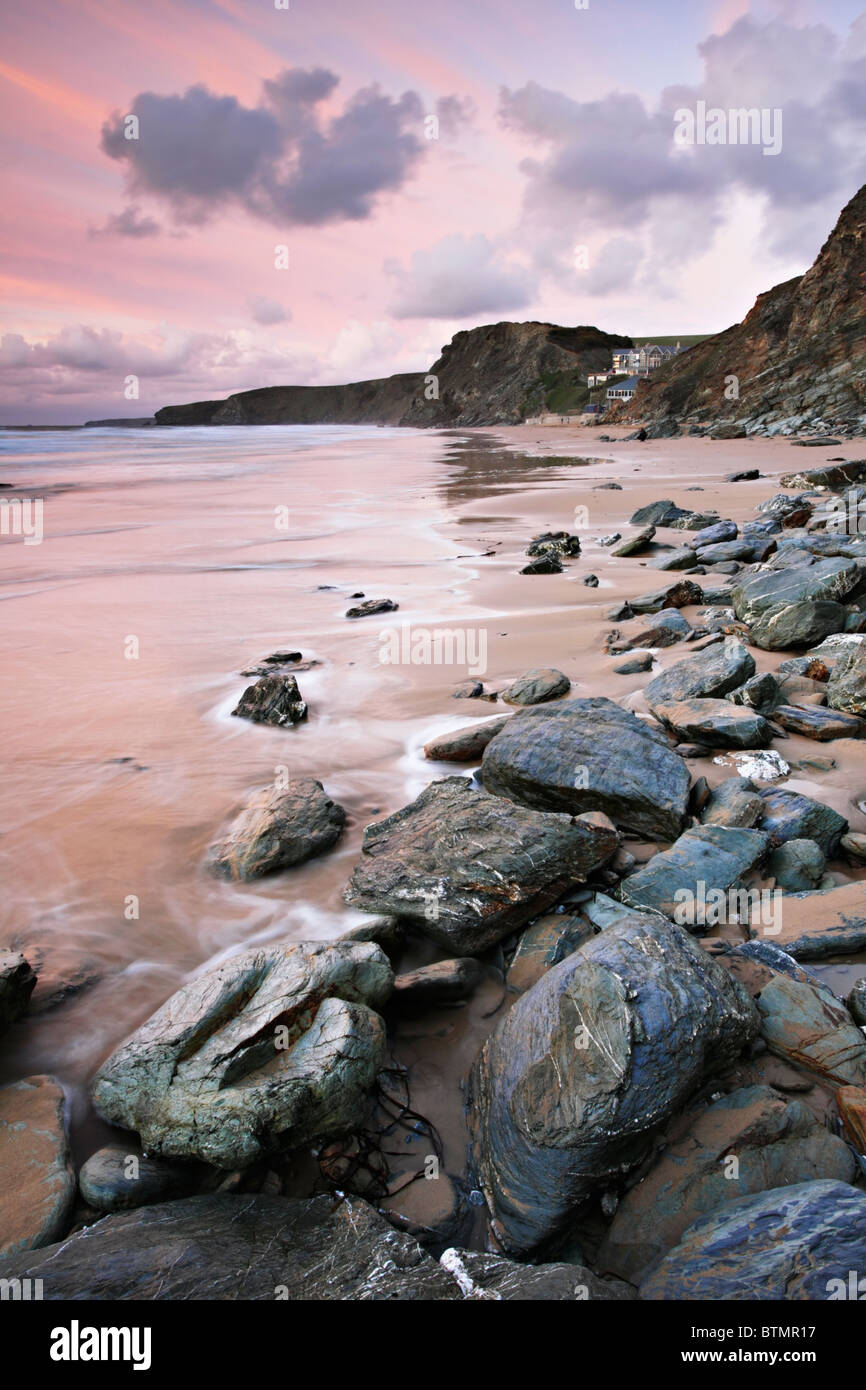 The beach at Watergate Bay on the north cornish coast captured at ...